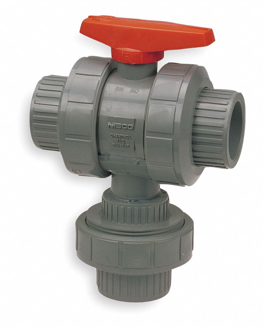CPVC BALL VALVE 3-WAY UNION SOCKET 2 IN | 1RLE5 | CHEMTROL | S51M3E2